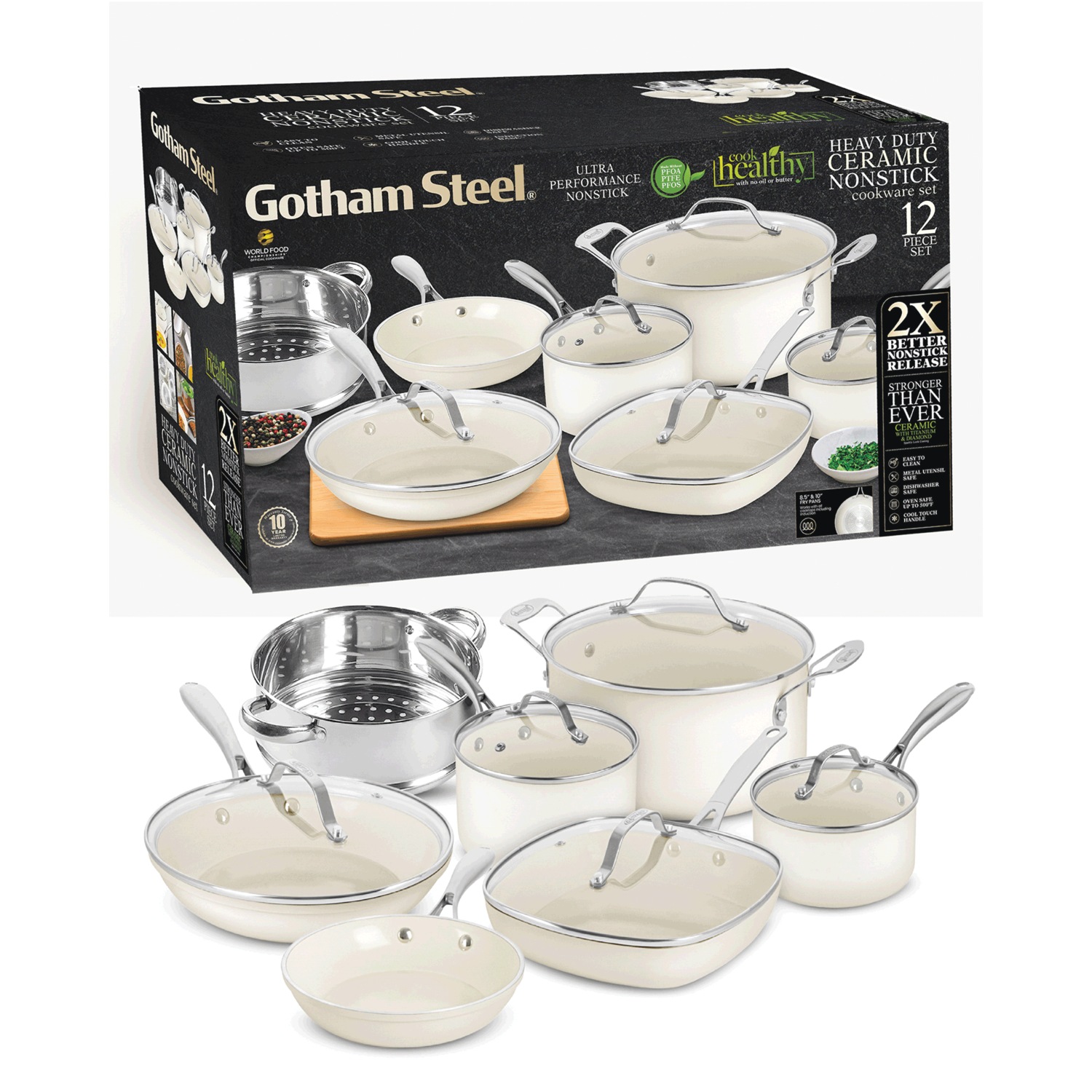 Gotham Steel Natural 12-Piece Ceramic Nonstick Cookware Set | Ginny's