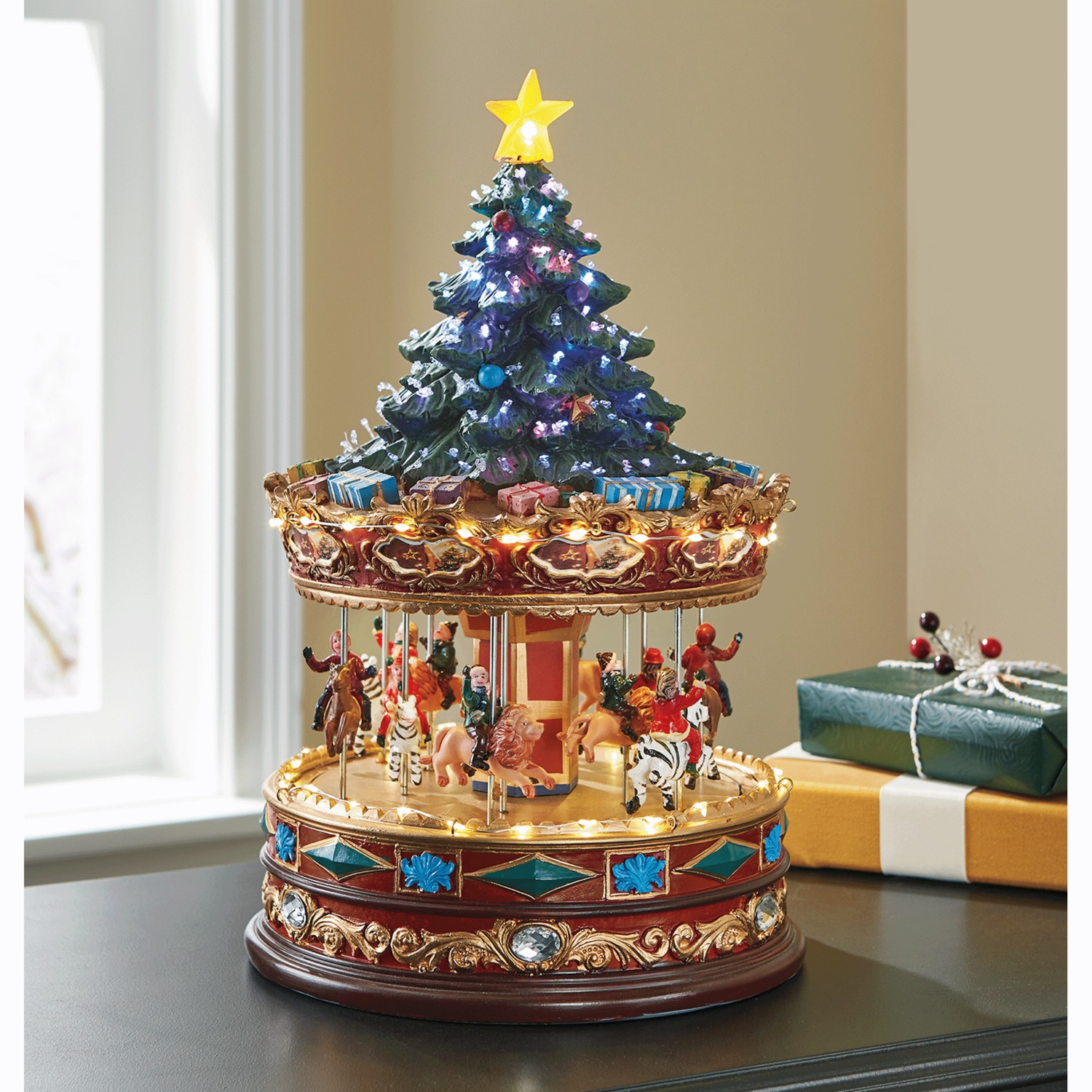 Lit Christmas Tree and Carousel Scene | Ginny's