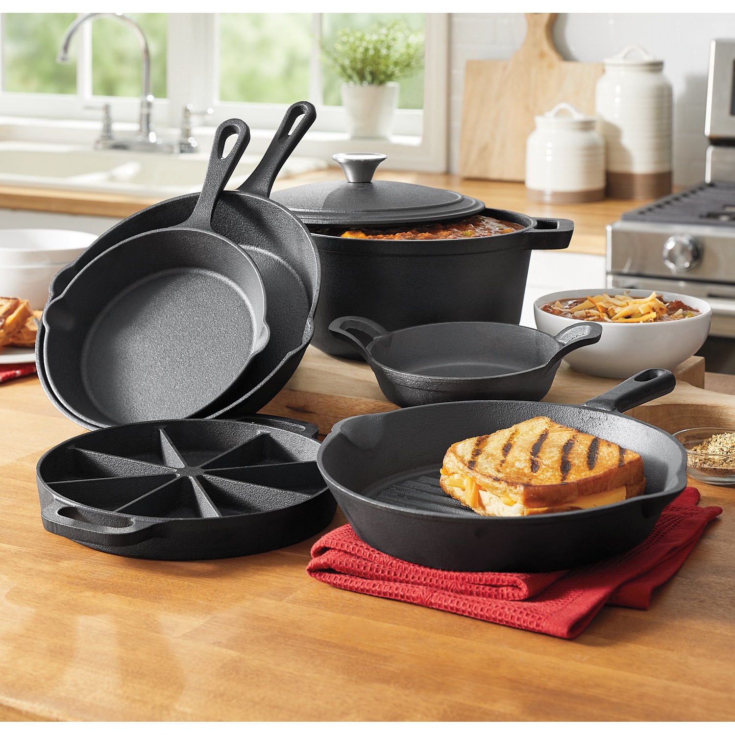 Piece Pre-Seasoned Cast Iron Cookware Set with Skillets and Dutch Oven ...