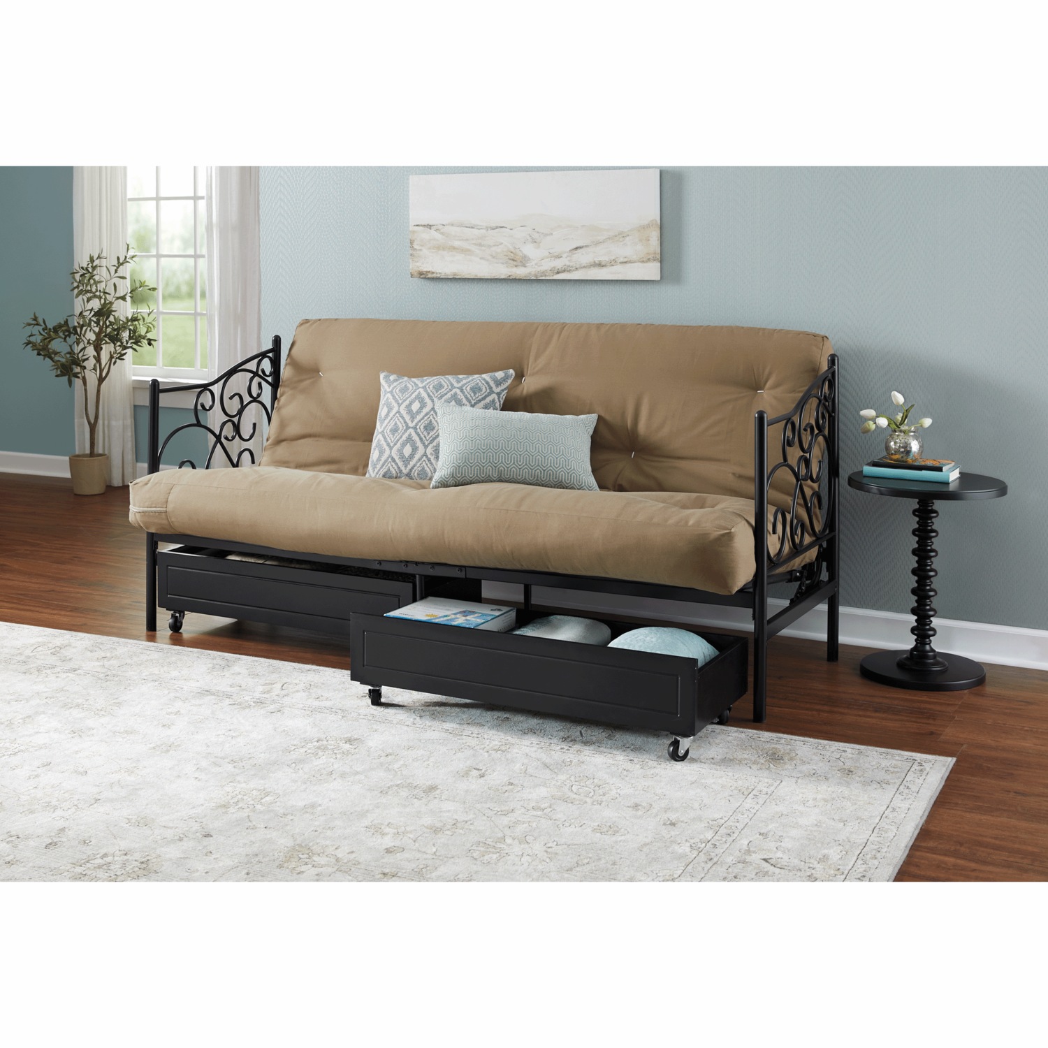 Futon frame with storage store