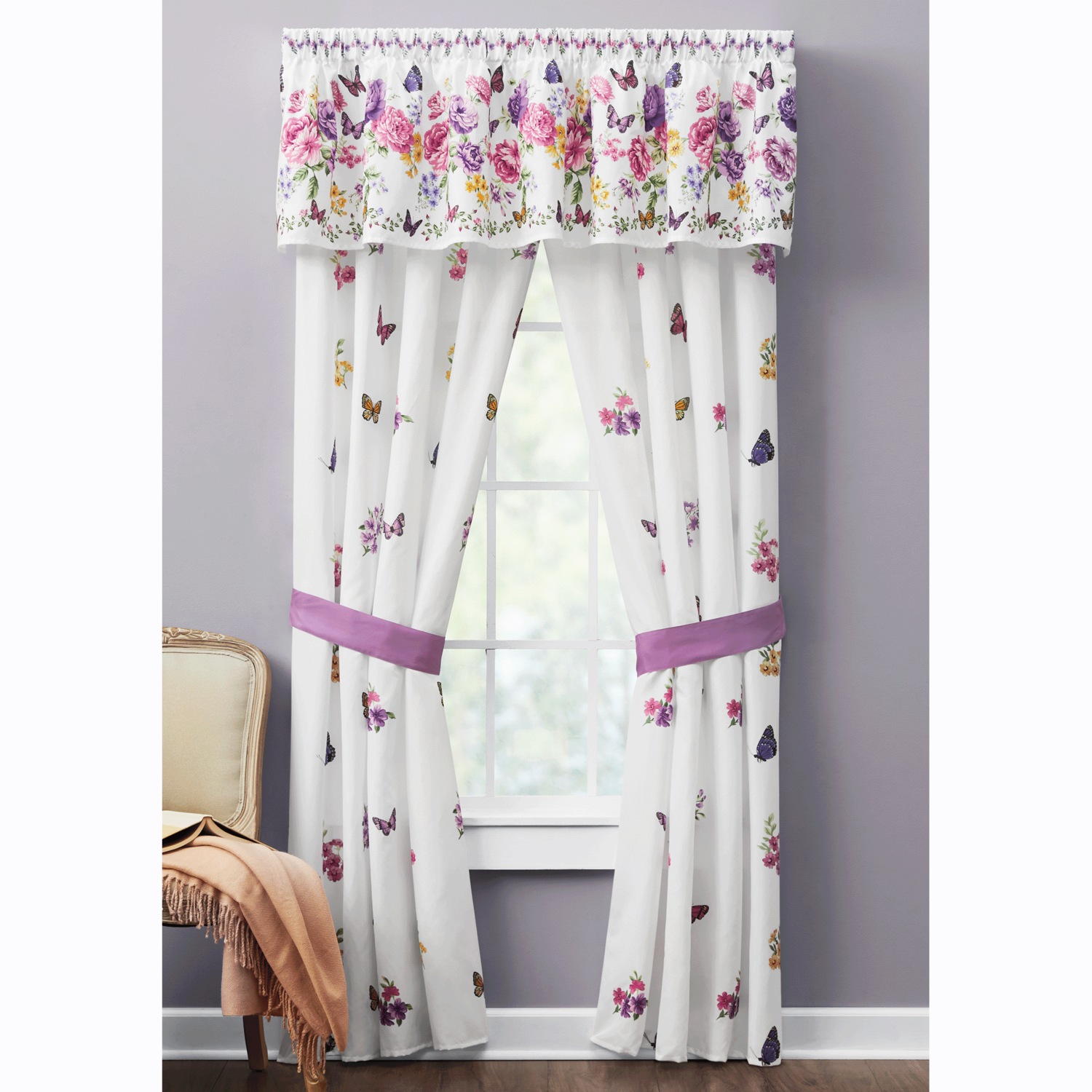 Butterfly Floral Skirted Bedspread, Sham, Pillow and Window Treatments ...