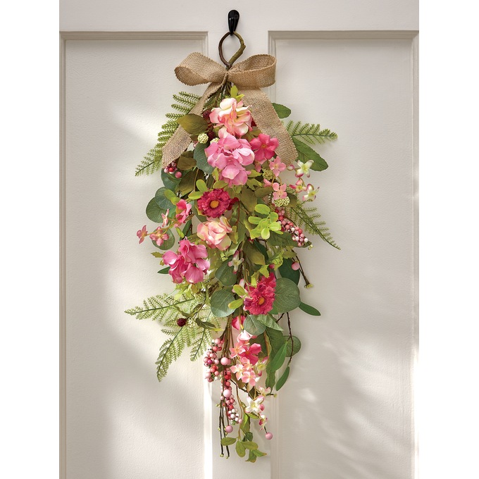 Pink Teardrop Swag with Burlap Bow | Ginny's