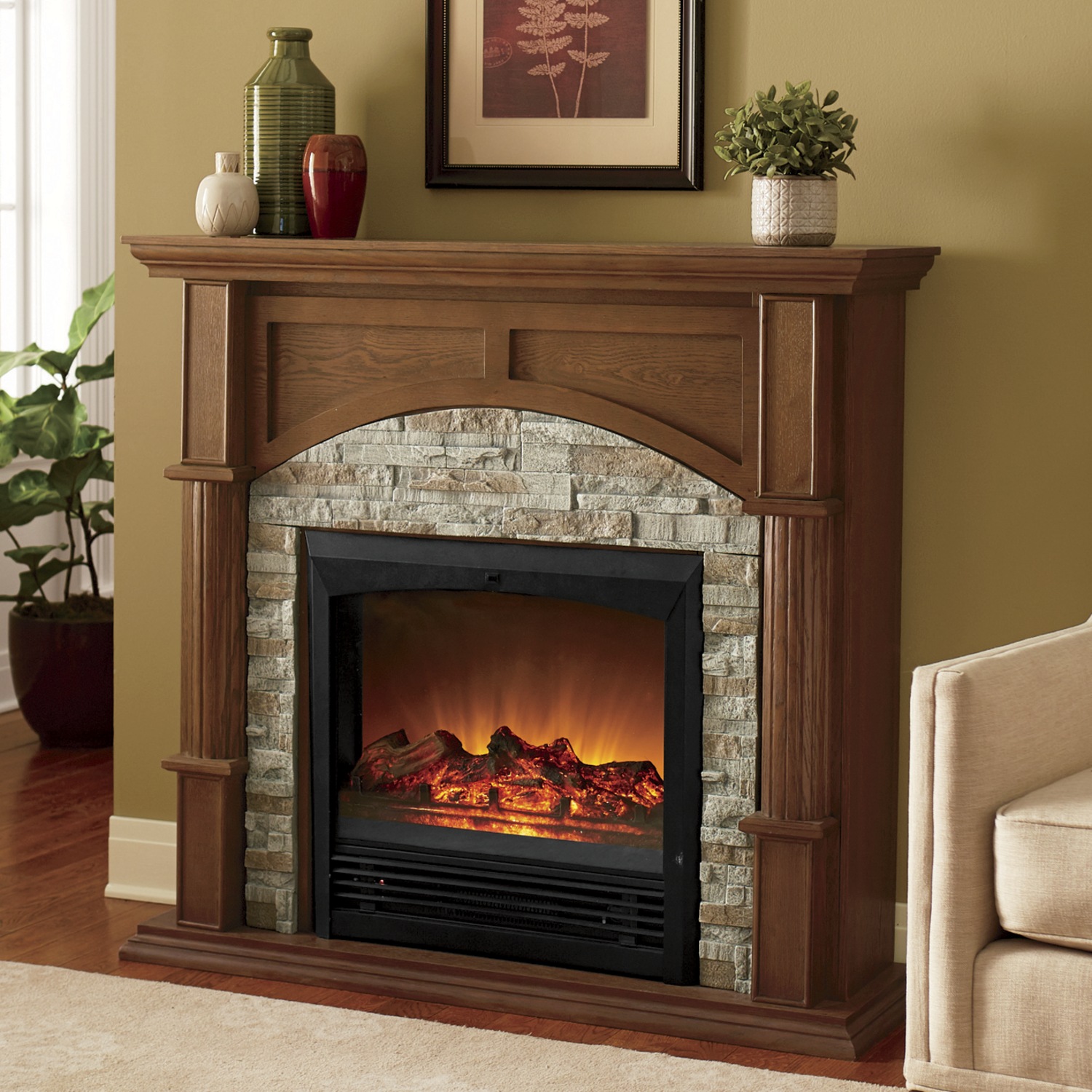 false brick fireplace