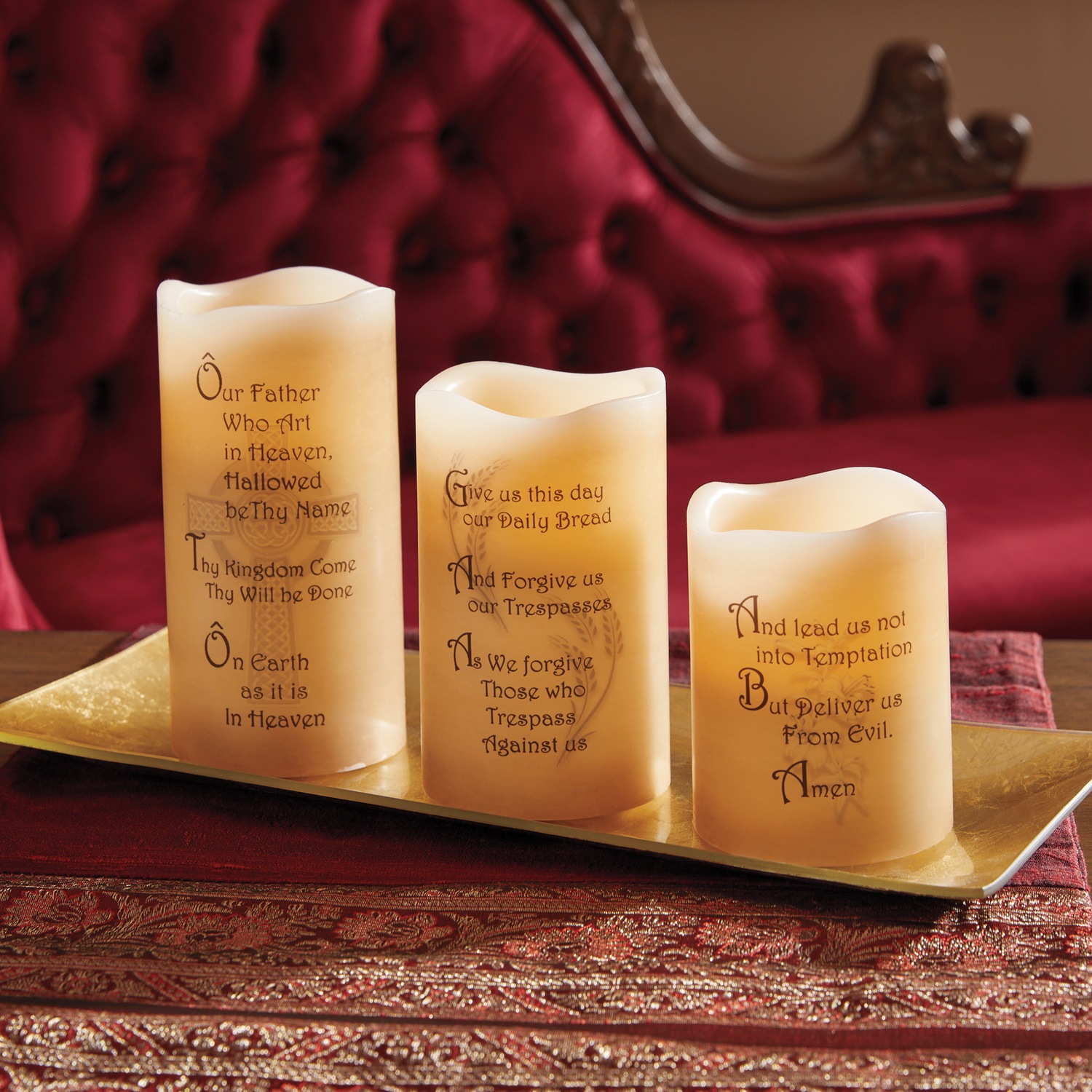 Set Of 3 Lord's Prayer Led Candles | Ginny's